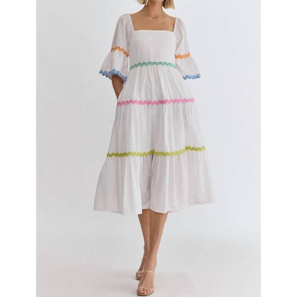 entro | Dresses | New Entro Rainbow Midi Dress In Off White | Poshmark